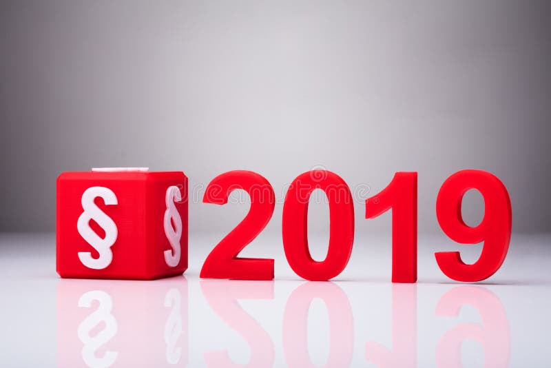 Red Cube with Paragraph Symbol Besides Year 2019 Stock Photo - Image of ...