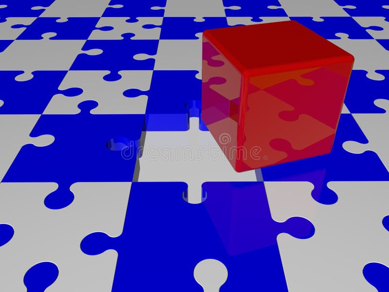 Red Cube on Puzzle Background Stock Illustration - Illustration of ...