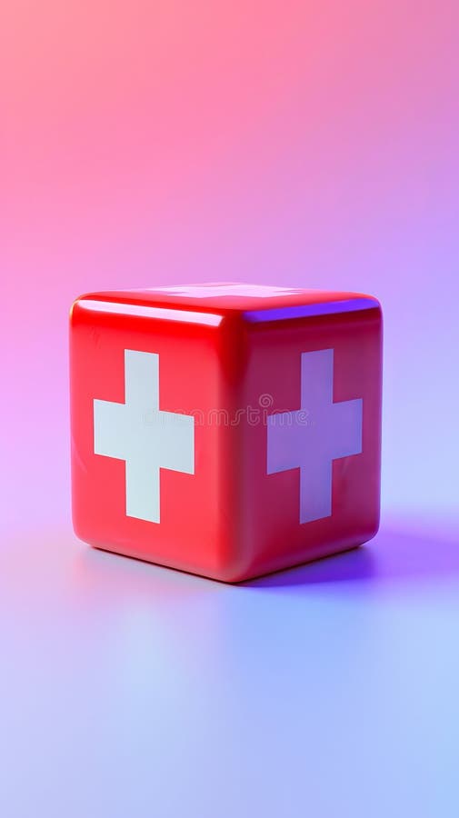 Red Cube with White Cross Symbol on Gradient Background, Healthcare ...