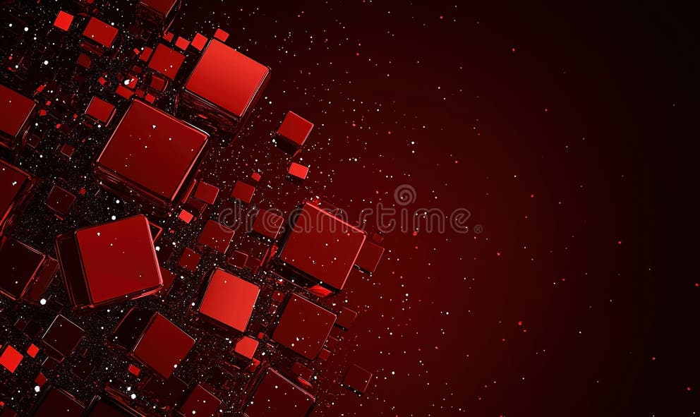 Red Cubes Abstract Background, Digital Data Flow, Cyberspace Particles ...