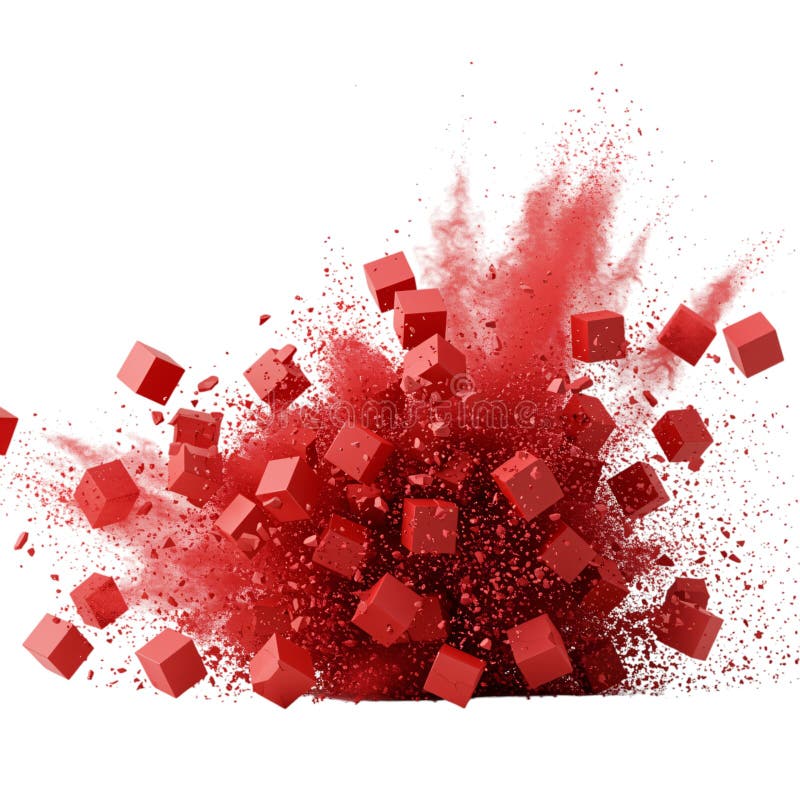 Red Cubes Exploding in a Powerful Powder Burst Stock Illustration ...