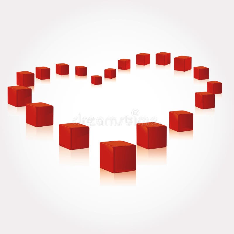 Red Cubes in the Form of Heart Stock Vector - Illustration of cube ...