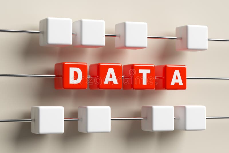 Red Cubes Forming Data Word on Metal Rails Stock Illustration ...