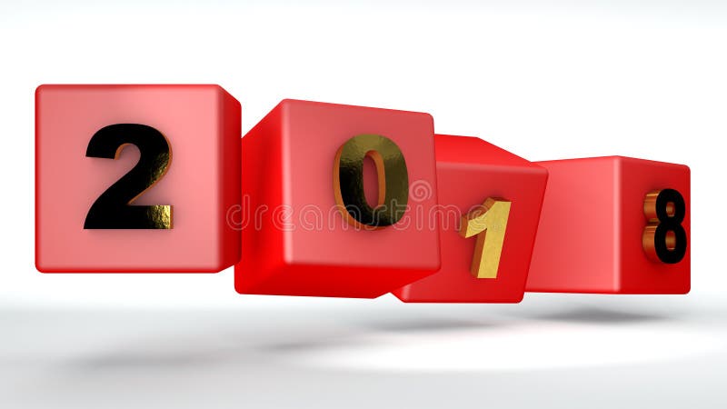 Red Cubes with the Inscription 2018. 3d Rendering. Stock Illustration ...