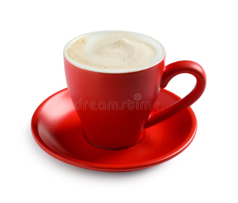 Red Cup with Aromatic Cappuccino Isolated on White Stock Photo - Image ...