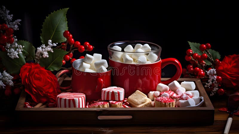 Red Cup of Cocoa and Marshmallows. Neural Network AI Generated Stock ...