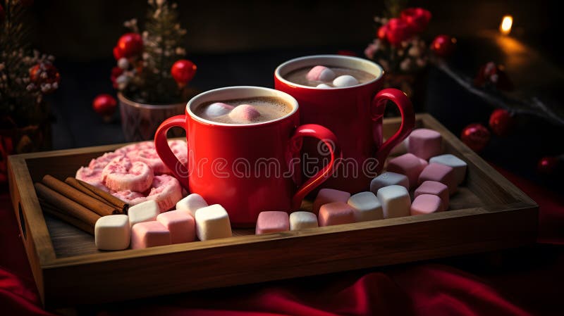 Red Cup of Cocoa and Marshmallows. Neural Network AI Generated Stock ...