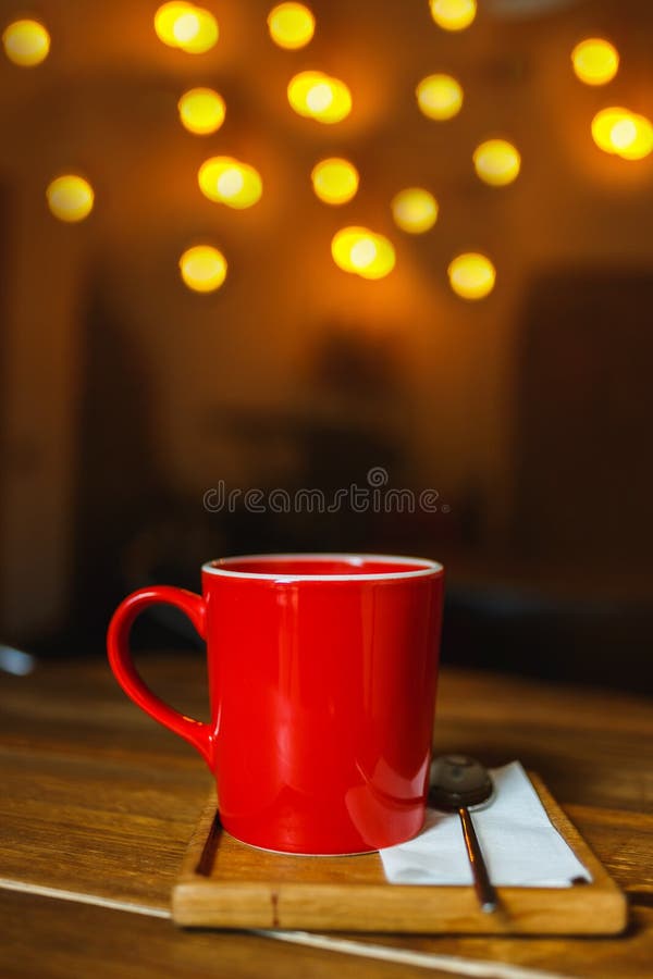 Red Cup of Coffee in a Cafe on Table. Place for Rest Stock Image ...
