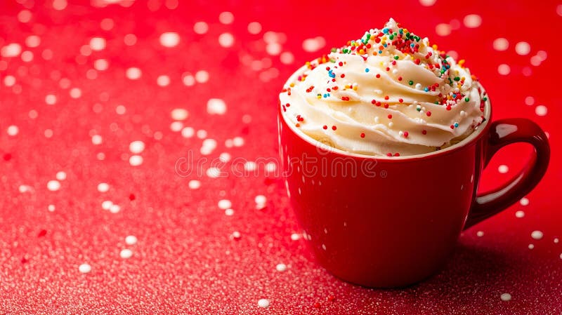 A Red Cup of Hot Chocolate with Whipped Cream and Sprinkles Stock Image ...