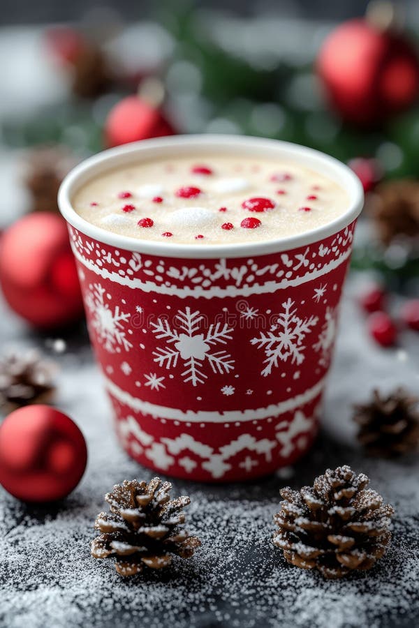 A Red Cup with a Snowflake Design Filled with a Creamy Holiday Beverage ...