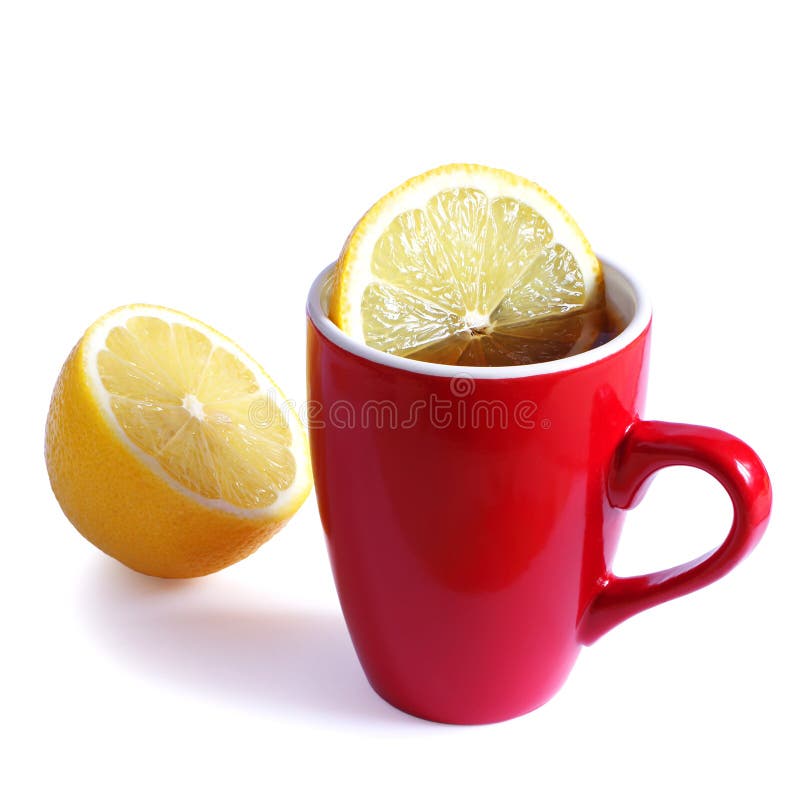 Red cup tea with lemon stock photo. Image of tasty, tropical - 28376084
