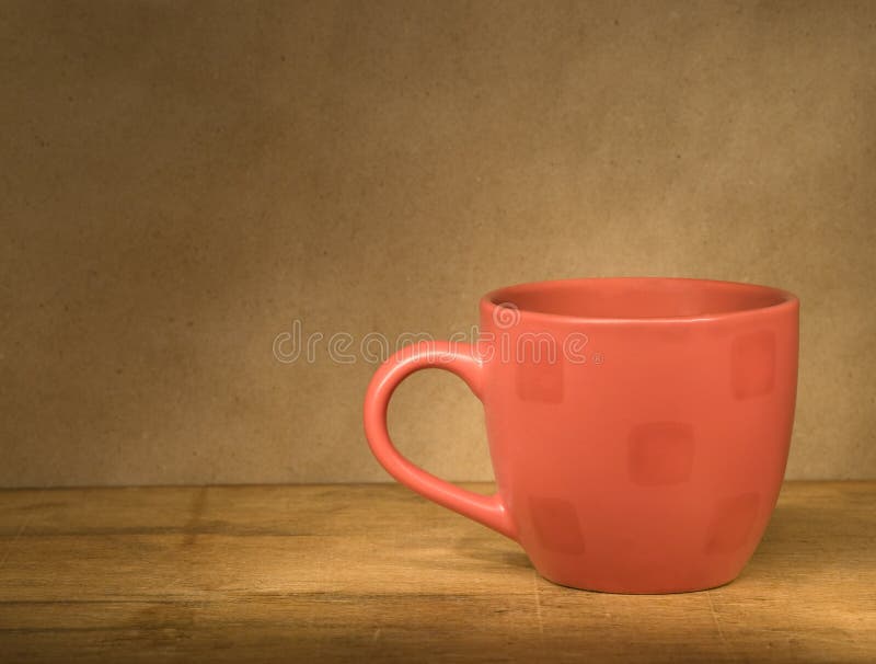 Poster Mock Up Template with Red Cup on Wooden Table Over Brick White ...