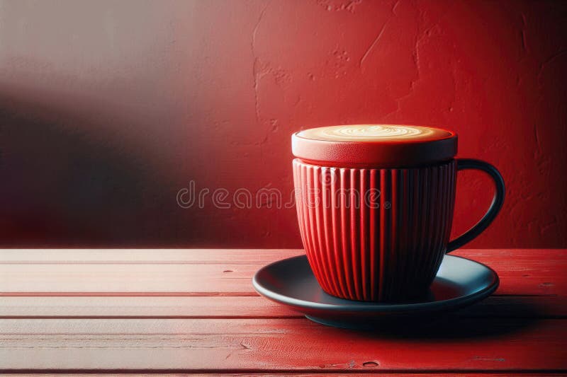 A Red Cup on a Wooden Table. Space for Text. Stock Photo - Image of ...