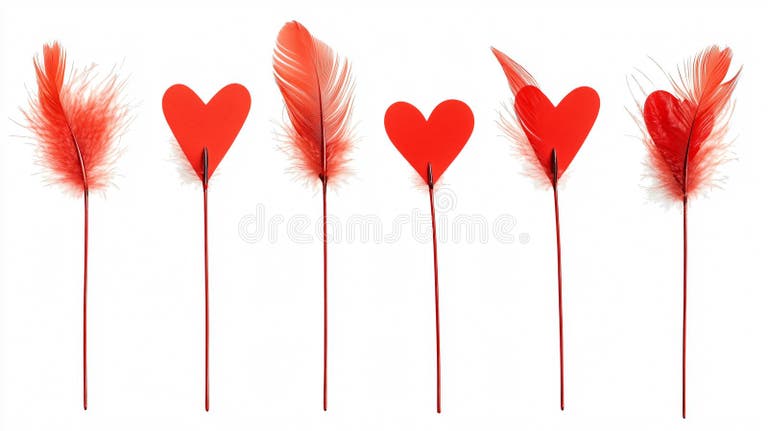 Red Cupid Arrows with Heart-shaped Feathers for Romantic Designs Stock ...
