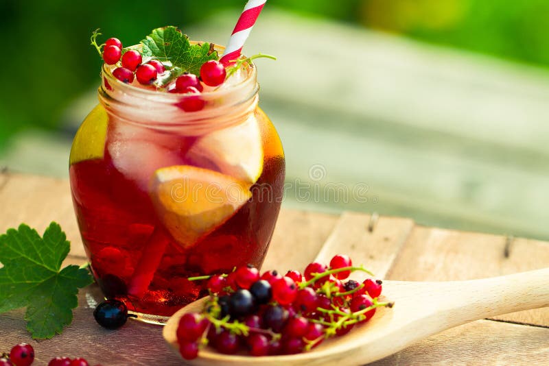Red Currant Drink on Wooden Table Stock Image - Image of diet, glass ...