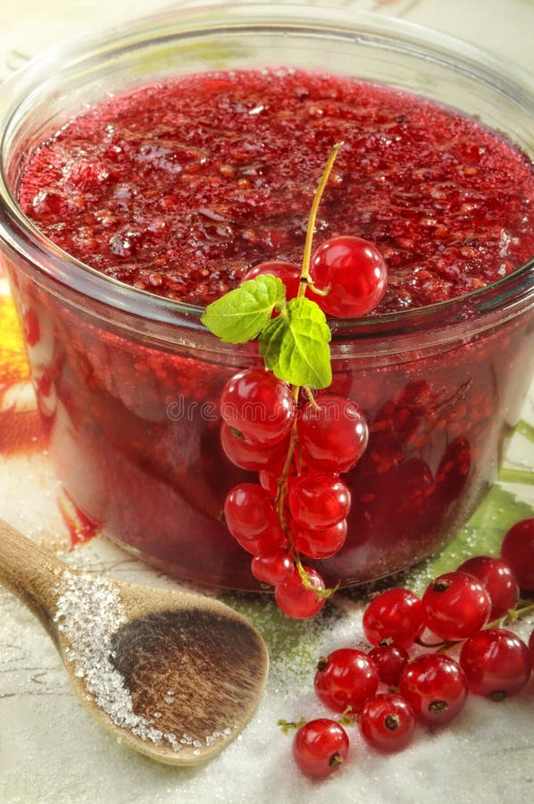 Red currant jam stock photo. Image of watering, glass - 10002300