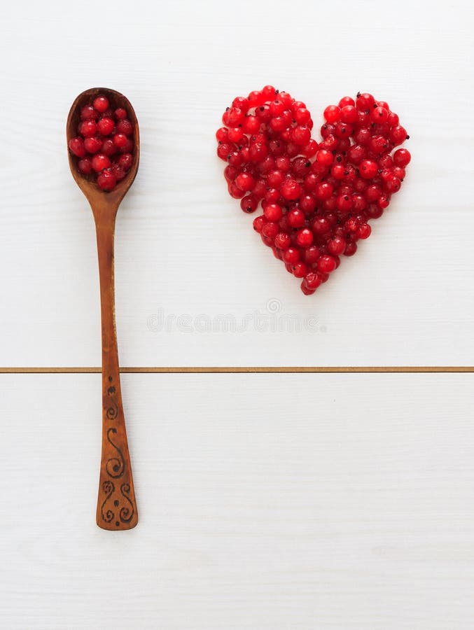 Red Current Berries in Heart Shape on Wooden Board Stock Photo - Image ...