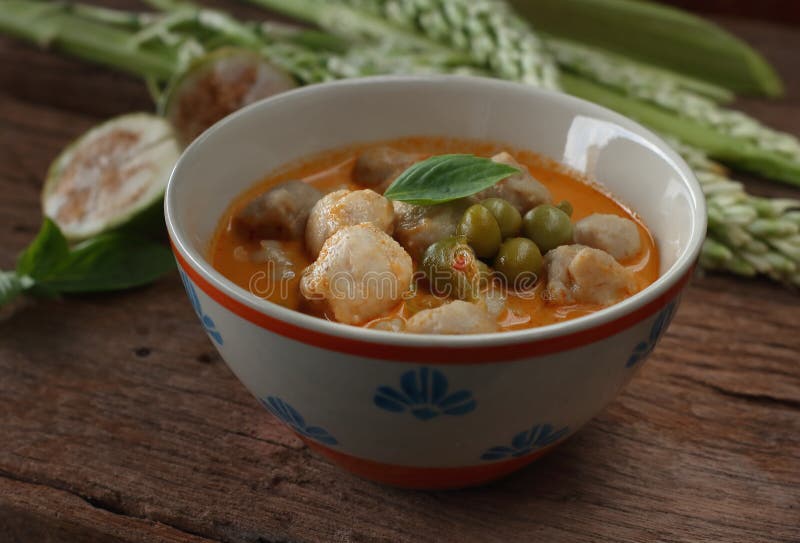 Red Curry with Fish Ball Thai Food Stock Image - Image of fish, spicy ...