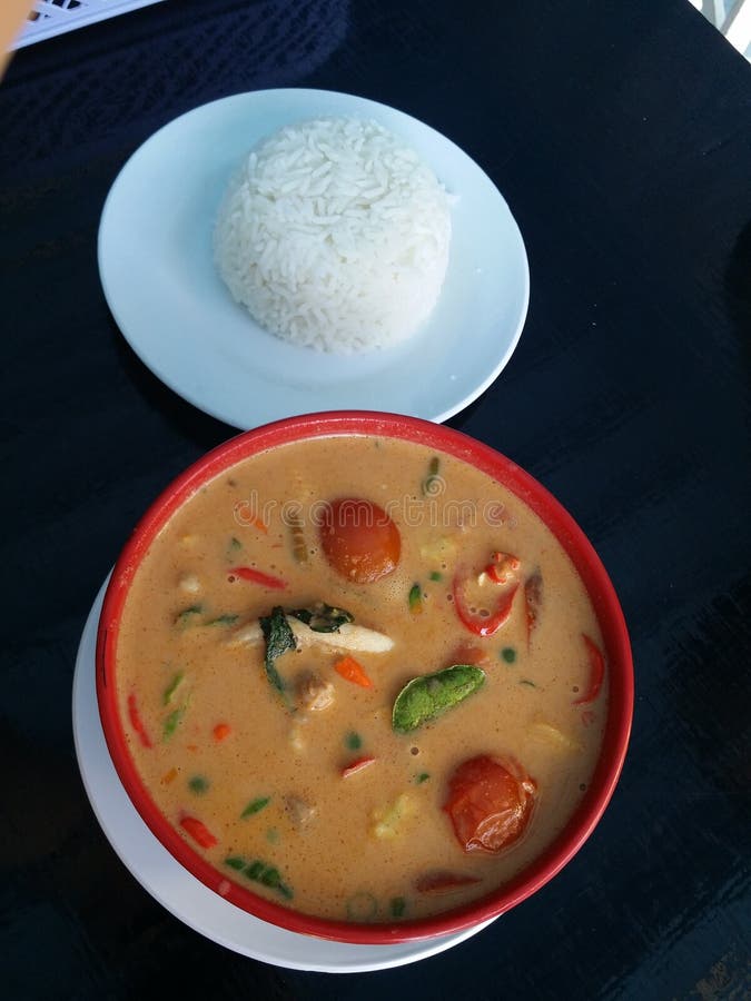 Red curry with rice stock photo. Image of simple, curry - 88445996