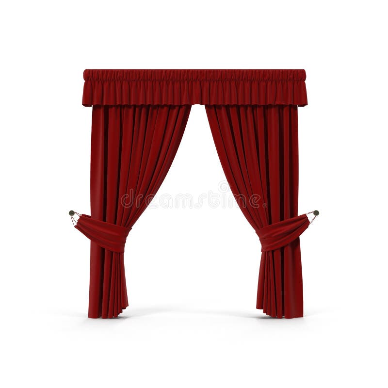 Red Curtain Isolated on a White. Front View. 3D Illustration Stock ...