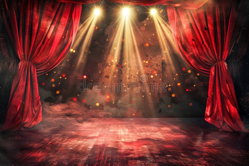 Red Curtain with Lights Shining on it. Stock Image - Image of night ...