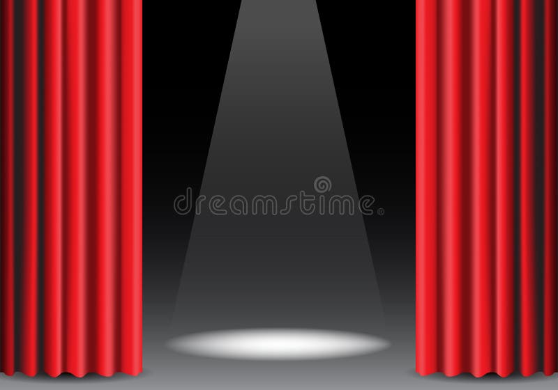 Red Curtain Open on Black with Spot Light Design Stage Show Vector ...