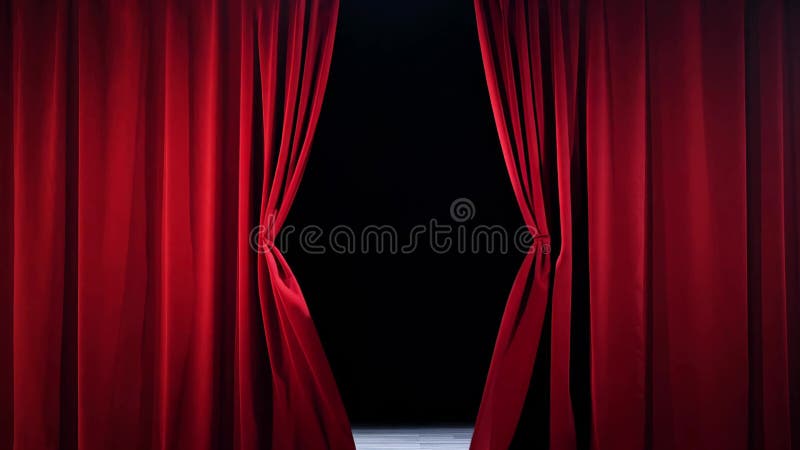 Red Curtain Opening on Stage Against Black Background Stock Video ...
