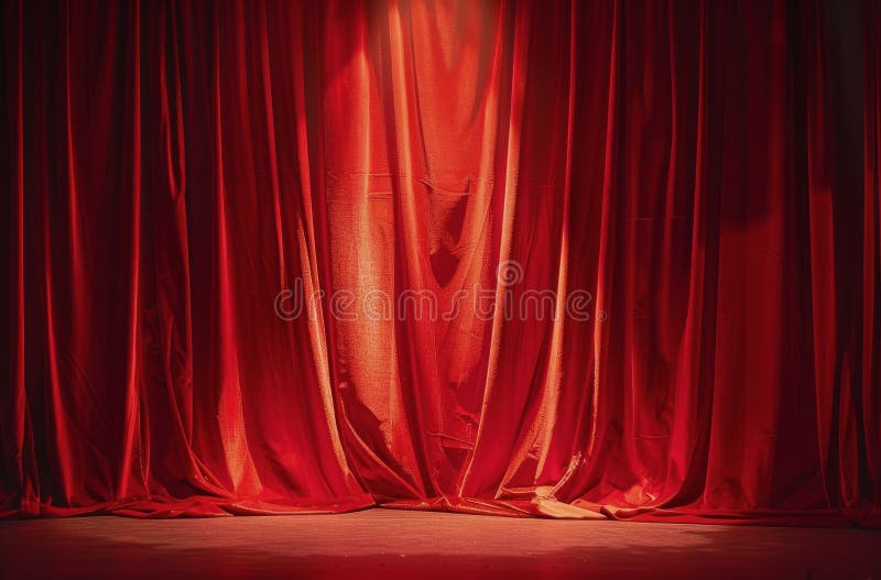 Red Curtain Opens on Stage stock image. Image of show - 314817615