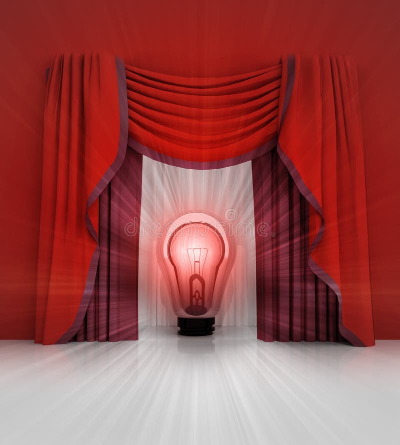 Red Curtain Scene with Red Shiny Bulb and Flare Stock Illustration ...
