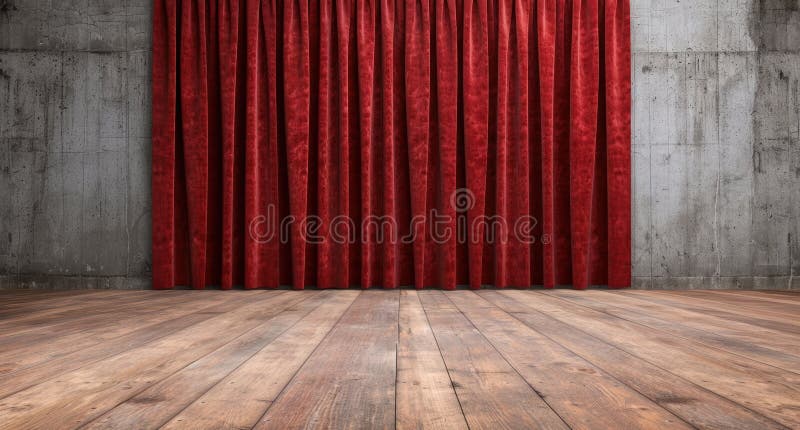 Red Curtain Stage Backdrop on Concrete Wall Stock Illustration ...