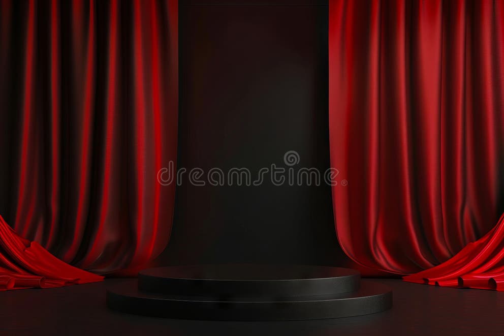 Red Curtain Stage with Black Platform Stock Image - Image of room ...