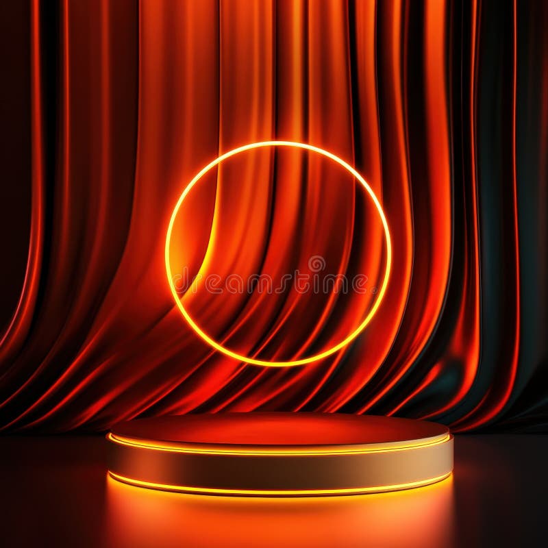 Red Curtain Stage with Glowing Circle and Platform Stock Illustration ...