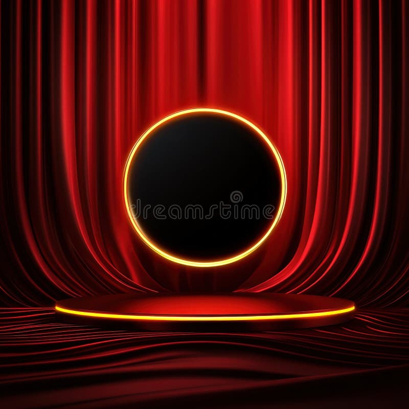 Red Curtain Stage with Golden Circle and Platform. Stock Illustration ...