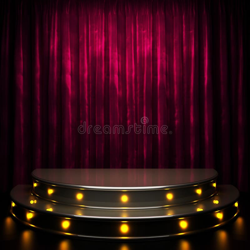 Red Curtain Stage with Lights Stock Illustration - Illustration of ...
