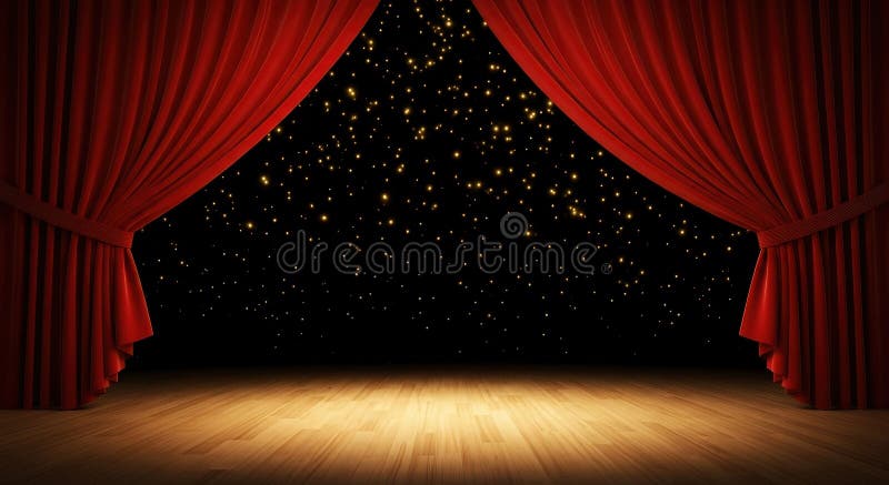 Stage Curtains Open To a Starry Night Backdrop Stock Illustration ...