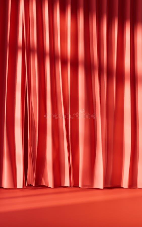 Red Curtain with Sunlight Comes in, 3d Rendering Stock Illustration ...