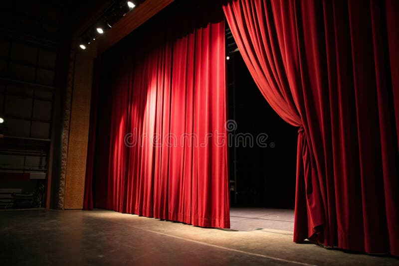 Red Curtain on Theatre or Cinema Stage Slightly Open Stock Illustration ...