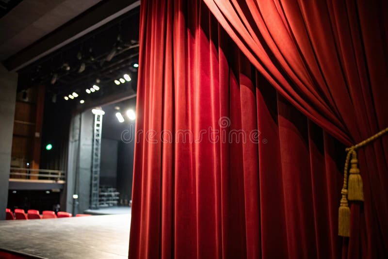 Red Curtain on Theatre or Cinema Stage Slightly Open Stock Illustration ...