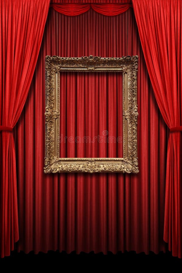 Red Curtain with Vintage Gold Frame Stock Image - Image of presentation ...