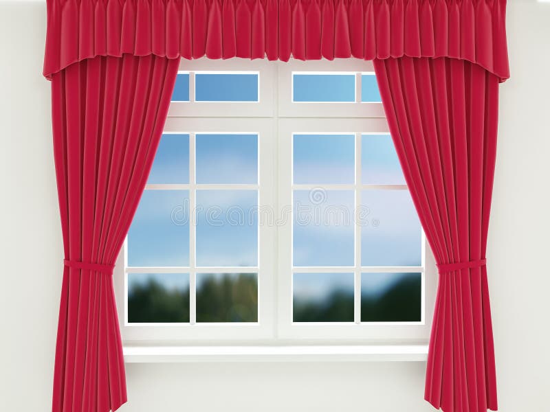Red Curtain on the Window. 3d Render Stock Illustration - Illustration ...