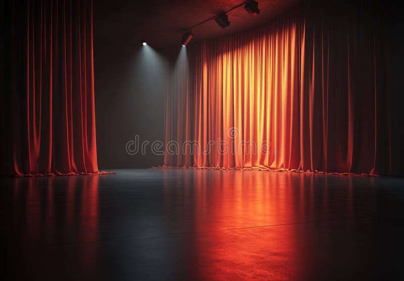 Red Curtains Adorn the Empty Stage with a Stage Spotlight, Theater Performance, Drama, Event ...