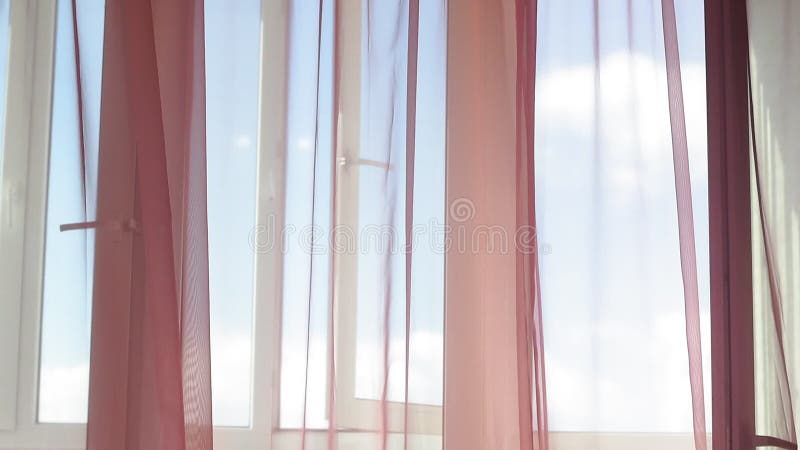 Red Curtains of the Window Close Up Blowing in the Wind Stock Video ...
