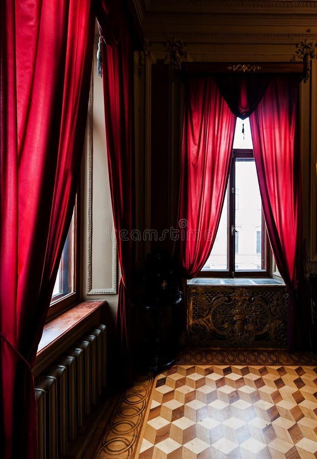 Red Curtains on the Windows Stock Photo - Image of design, count: 194722348