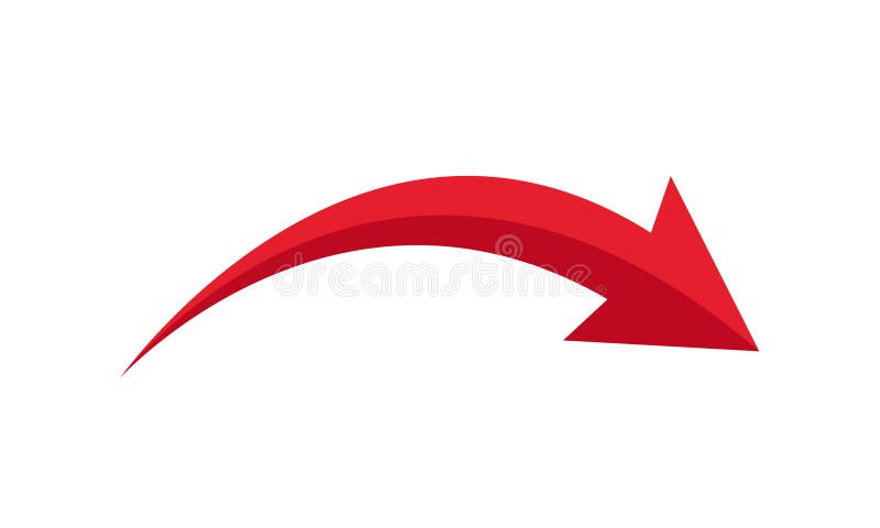 Red Curved Arrow Icon in Flat Style. Decrease Direction Sign Symbol Stock Vector - Illustration ...