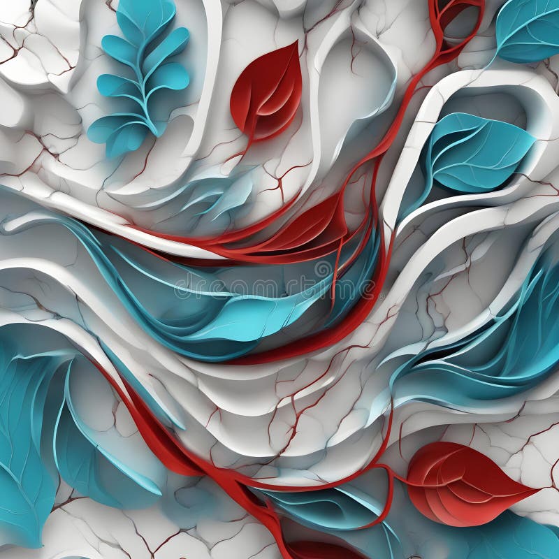 Red Curves Lines Tree and Leaves in White Marble Background Stock ...