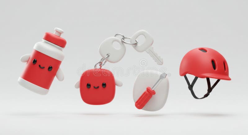 Red Cute Keychain Set stock illustration. Illustration of accessory ...