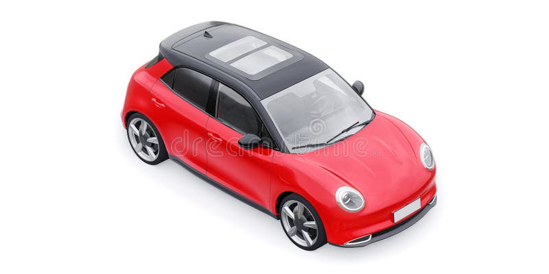 Red Cute Little Electric Hatchback Car. 3D Illustration. Stock ...