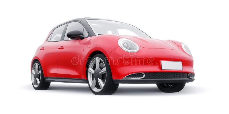 Red Cute Little Electric Hatchback Car. 3D Illustration. Stock ...