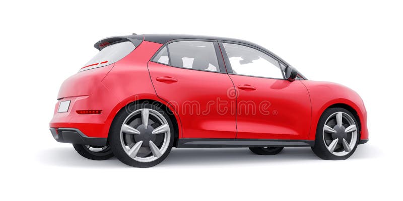 Red Cute Little Electric Hatchback Car. 3D Illustration. Stock ...