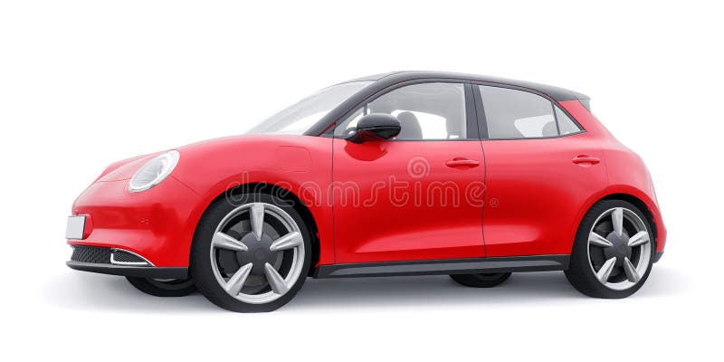 Red Cute Little Electric Hatchback Car. 3D Illustration. Stock ...
